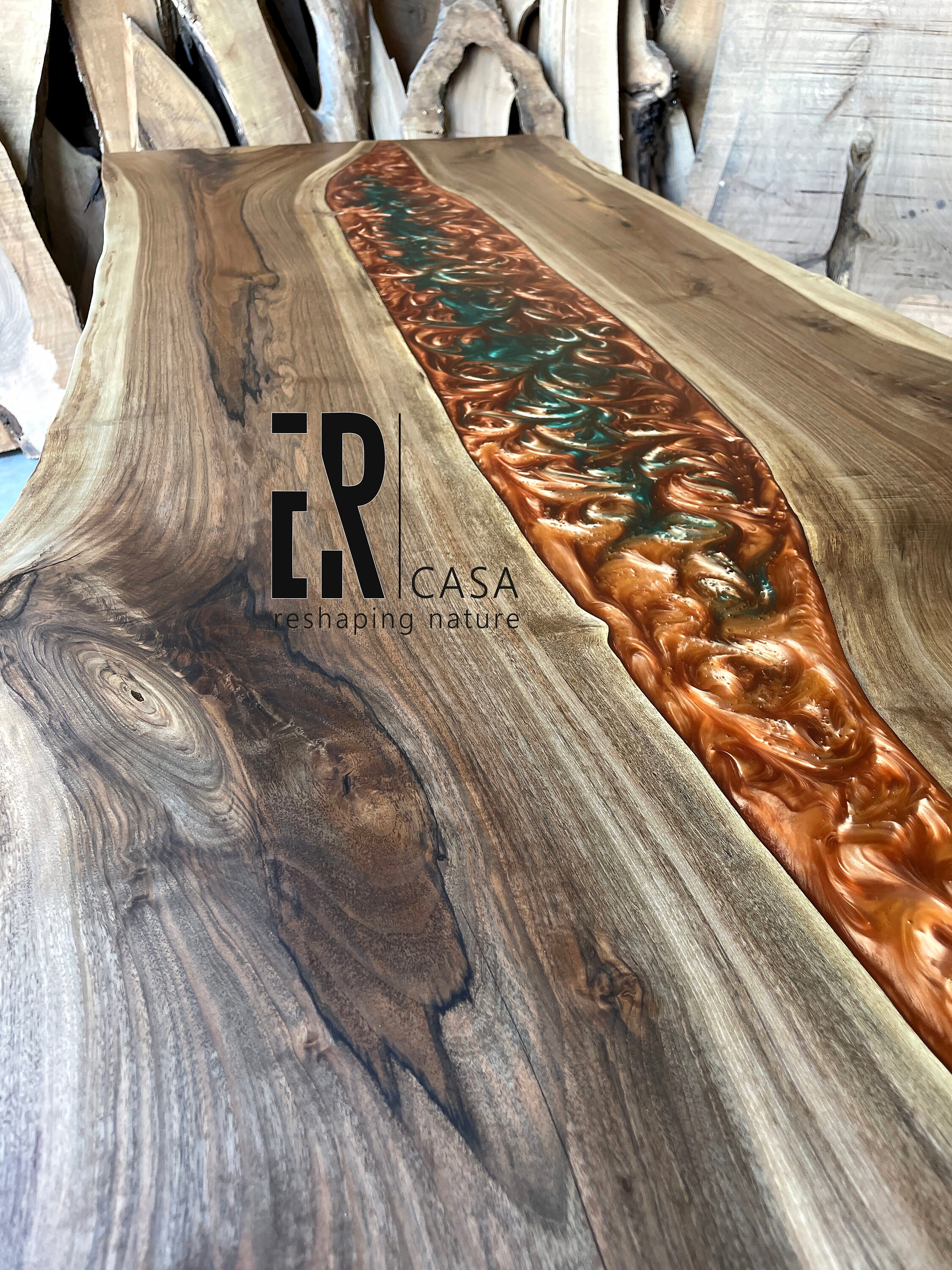 Live Edge Bronze Epoxy River Table / Epoxy Dining Table / - Etsy
