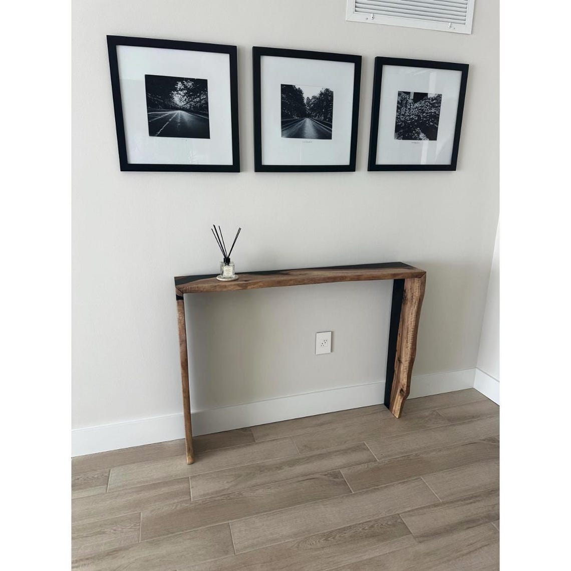 Unique Epoxy Console Table / Modern Walnut and Black Epoxy Entryway ...