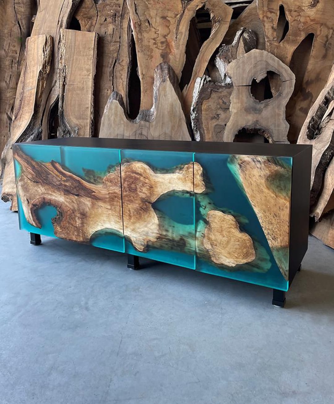 Wood and Epoxy Credenza /TV Unit /modern Buffet Cabinet /walnut and ...