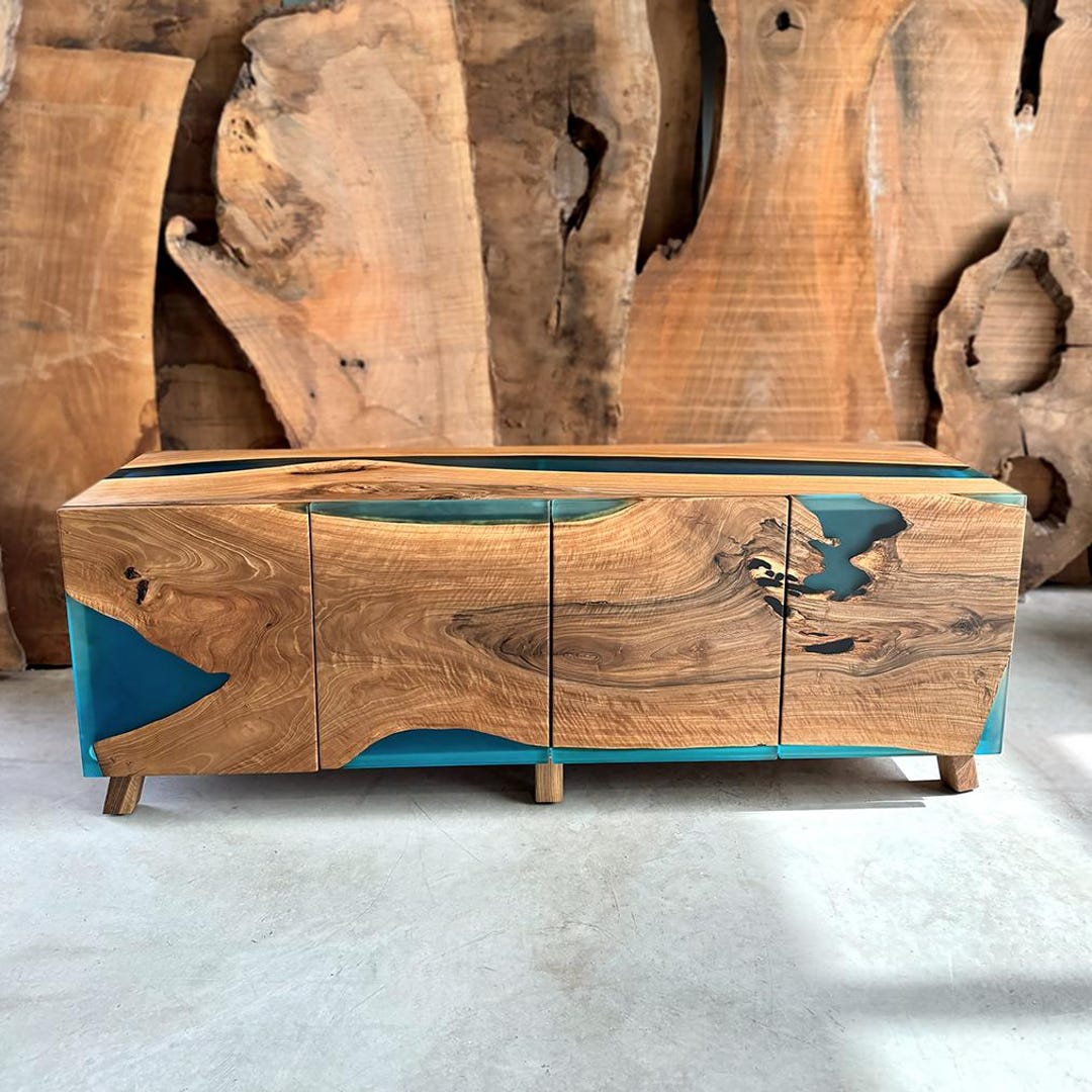 Waterfall Epoxy Resin Sideboard/ Custom Walnut Credenza / Beach House ...