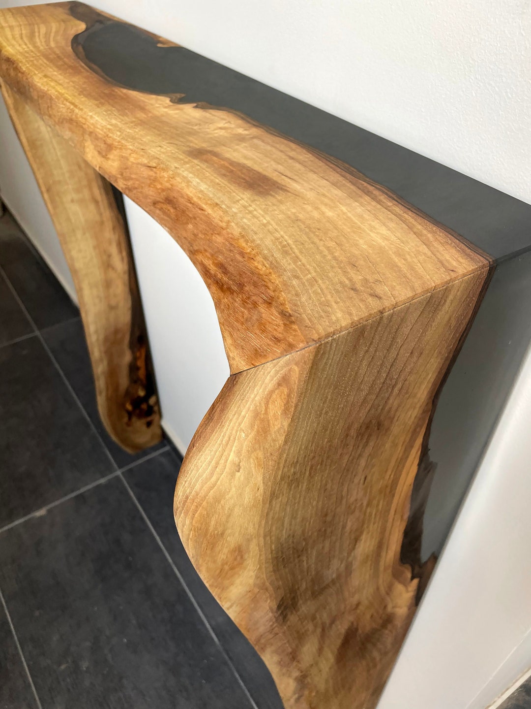 Modern Live Edge Waterfall Console Table/ Slim Solid Wood - Etsy