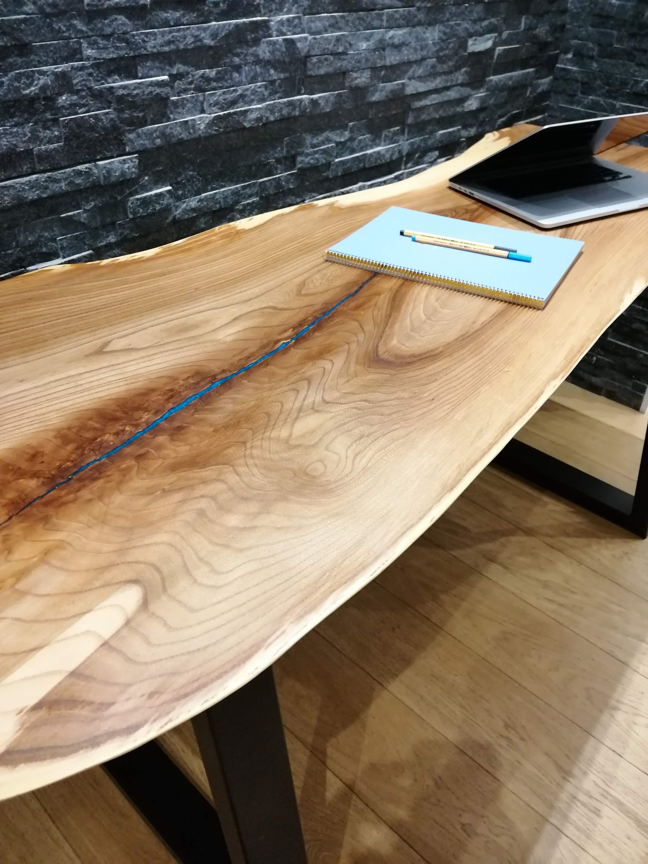 Wood and Resin Desk / Live Edge Blue Epoxy Resin Desk / Home - Etsy