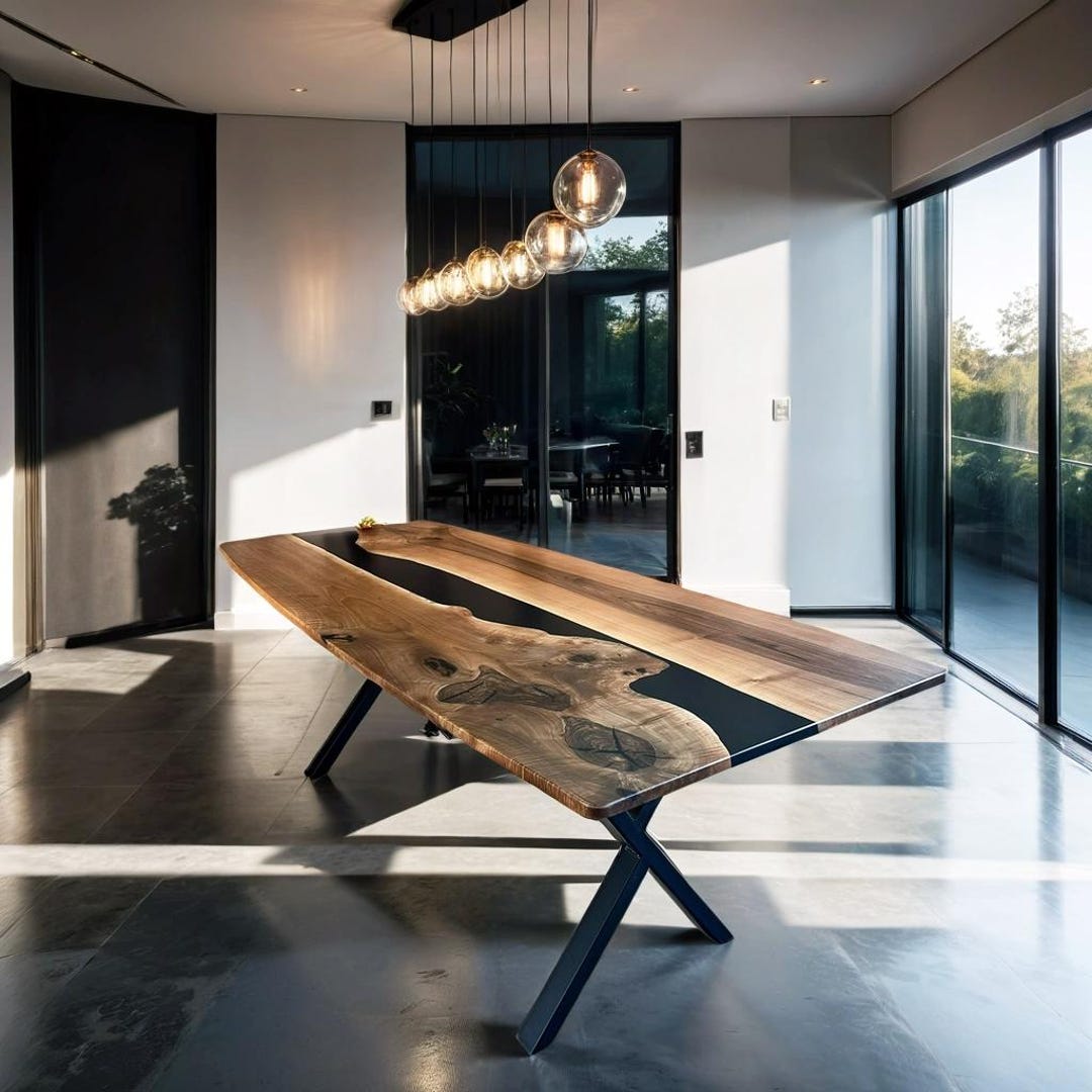 Custom Made Table/black Epoxy Dining Table/conference Table/live Edge Kitchen Table/epoxy River ...