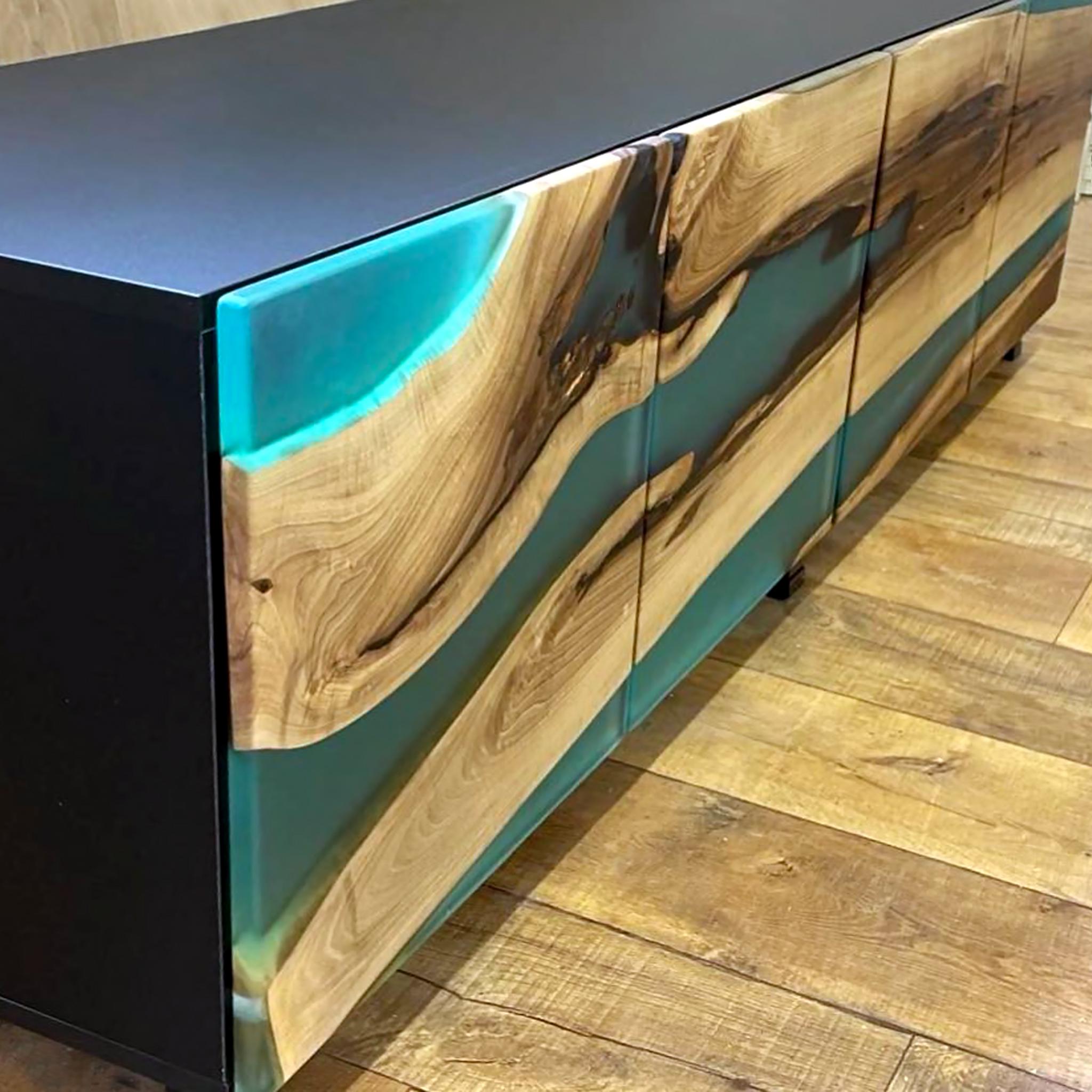 Walnut Wood and Teal Epoxy Sideboard / Office Credenza / Modern Buffet ...