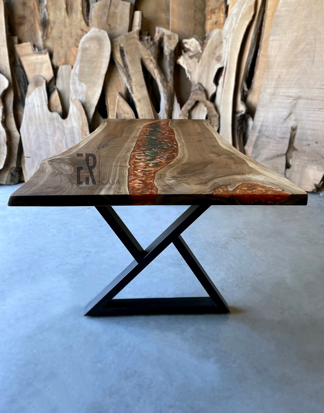 Live Edge Bronze Epoxy River Table / Epoxy Dining Table / - Etsy