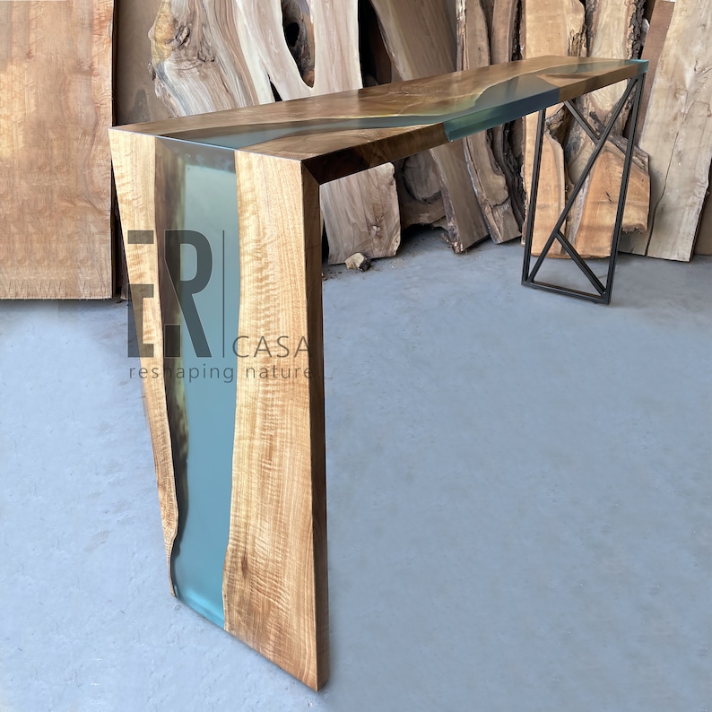 Modern Waterfall Console Table / Wood and Epoxy River Table / - Etsy