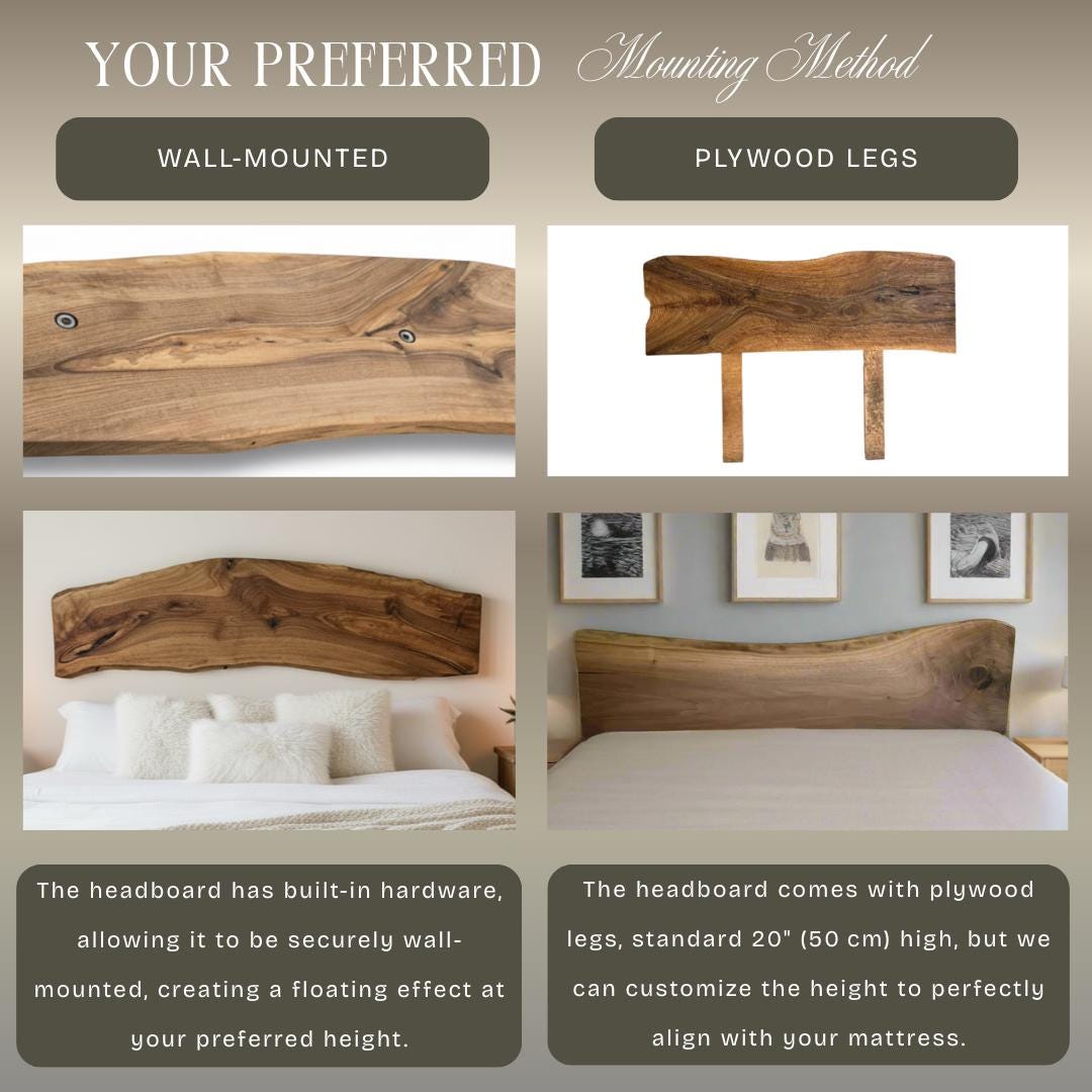 Live Edge King Size Headboard/ Wood Slab Queen Bed Frame/ Custom Rustic ...