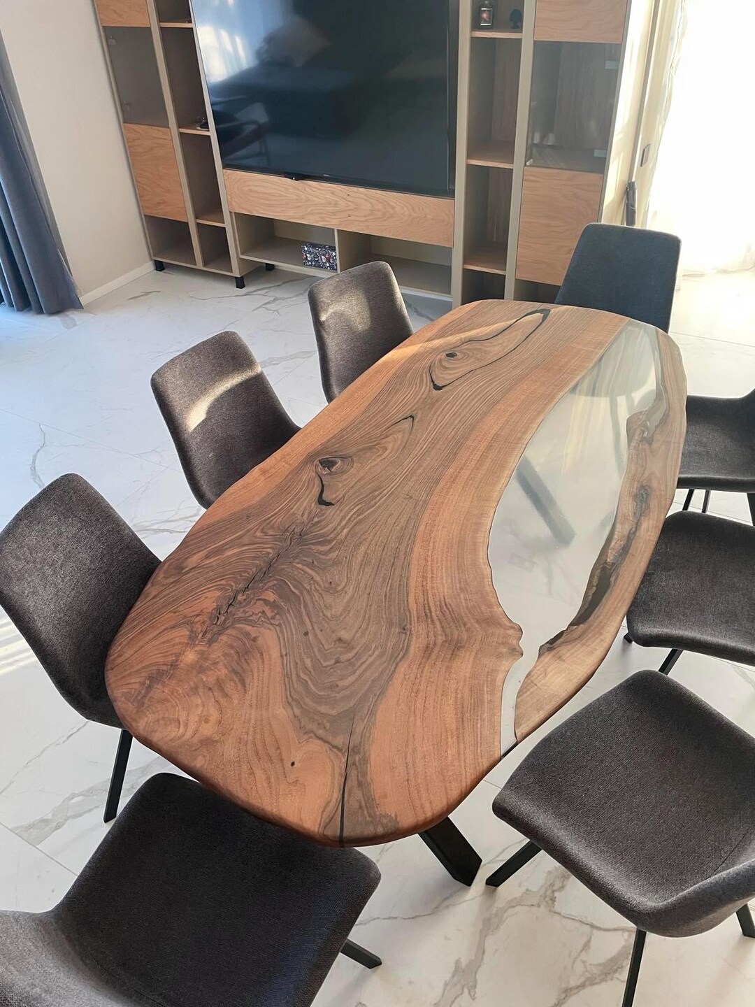 Oval Dining Table / Wood and Clear Epoxy Resin River Table / Walnut ...