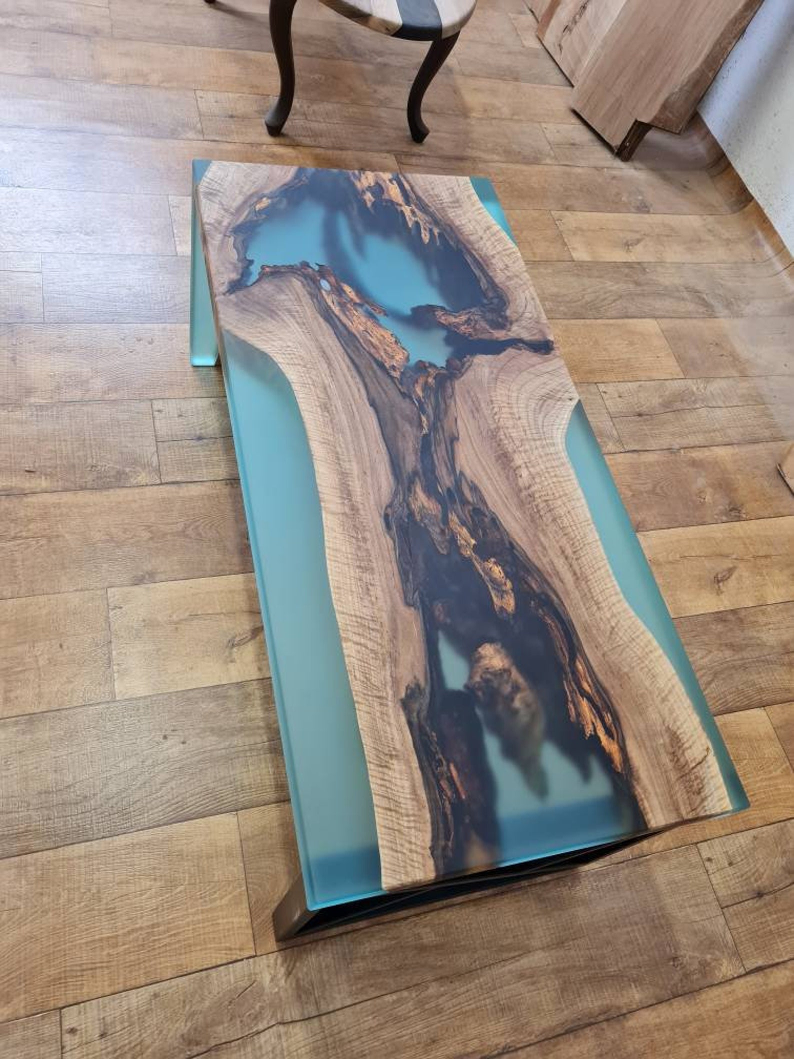 Walnut Wood Epoxy Waterfall River Table / Walnut Wood and - Etsy