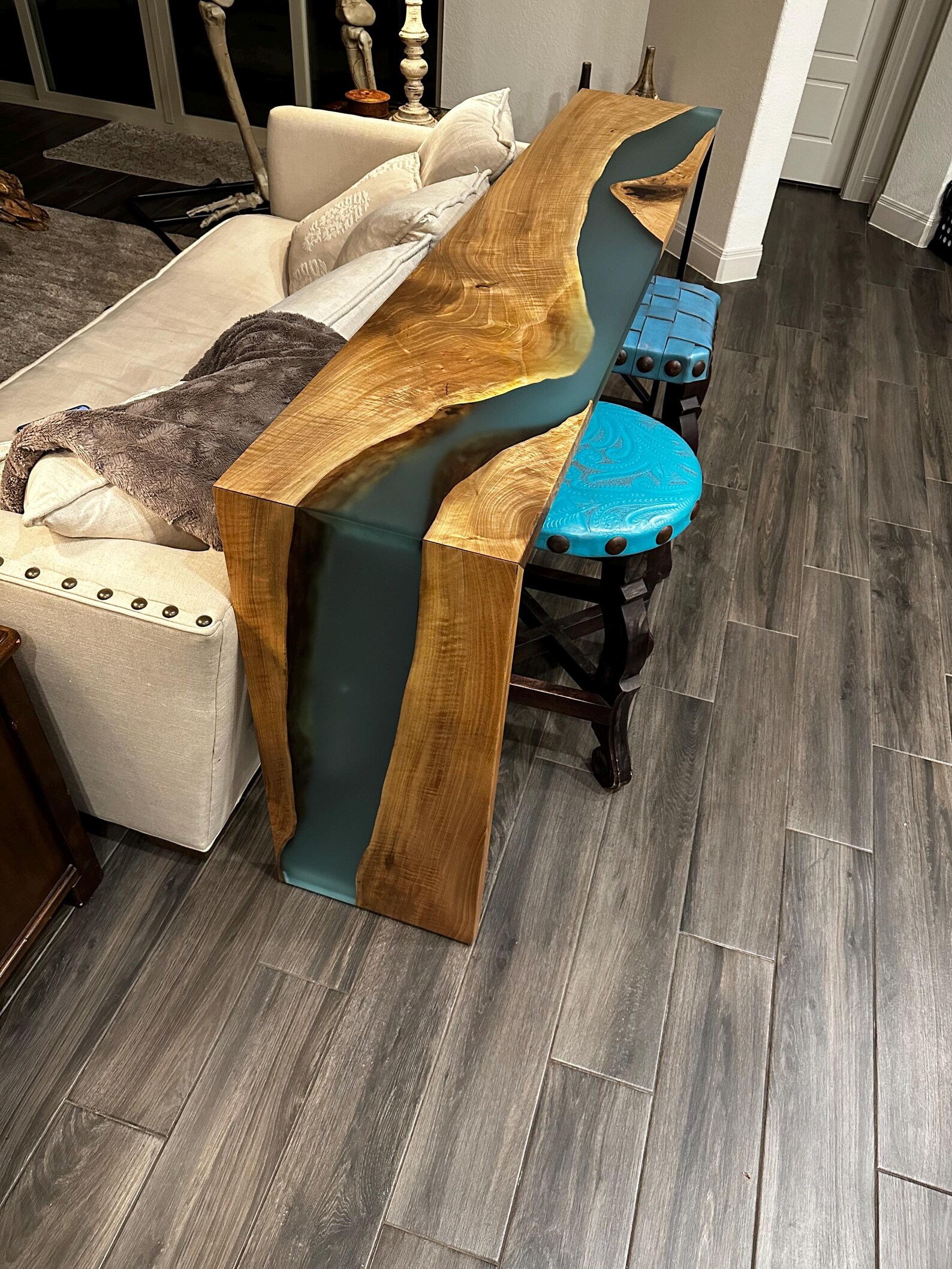 Waterfall Console Table / Wood and Epoxy River Table / Walnut Wood and ...