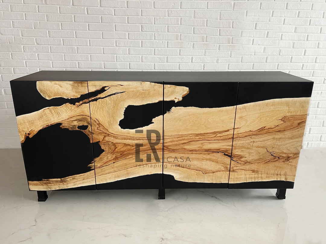Modern Wood and Black Epoxy Resin Cabinet/ Buffet Cabinet With - Etsy