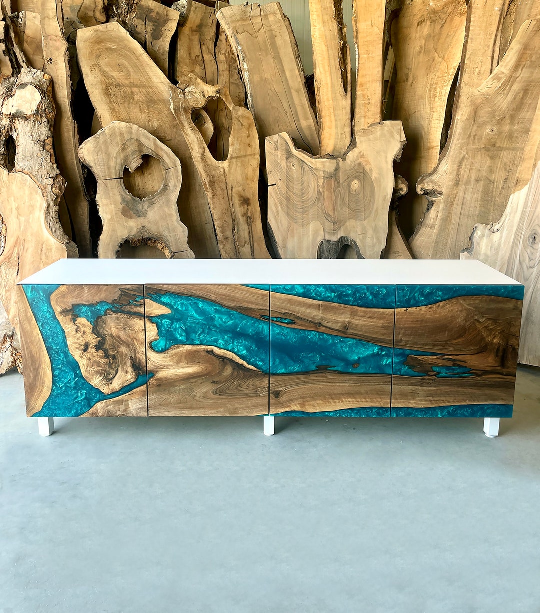 Media Console / Modern Walnut Buffet Enfilade / Wood Resin Sideboard ...