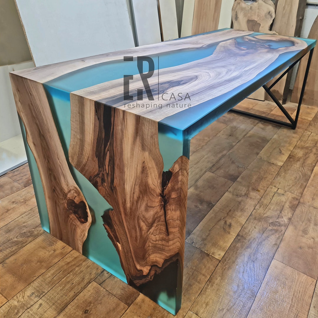 Walnut Wood Epoxy Waterfall River Table / Wood and Transparent Matte ...