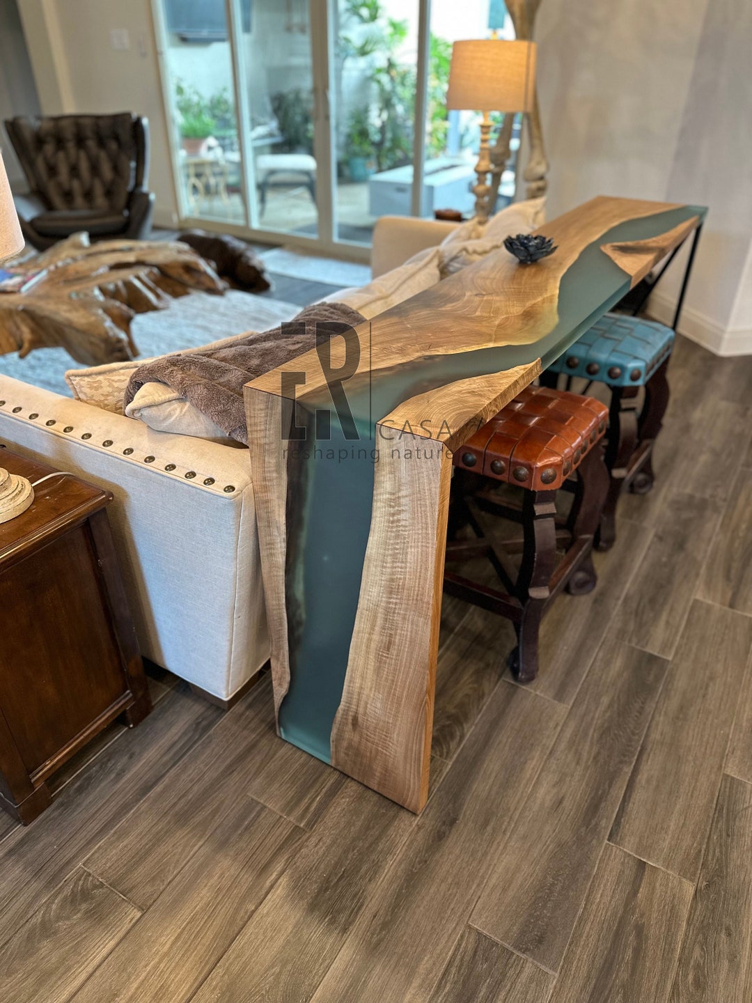 Waterfall Console Table / Wood and Epoxy River Table / Walnut Wood and ...