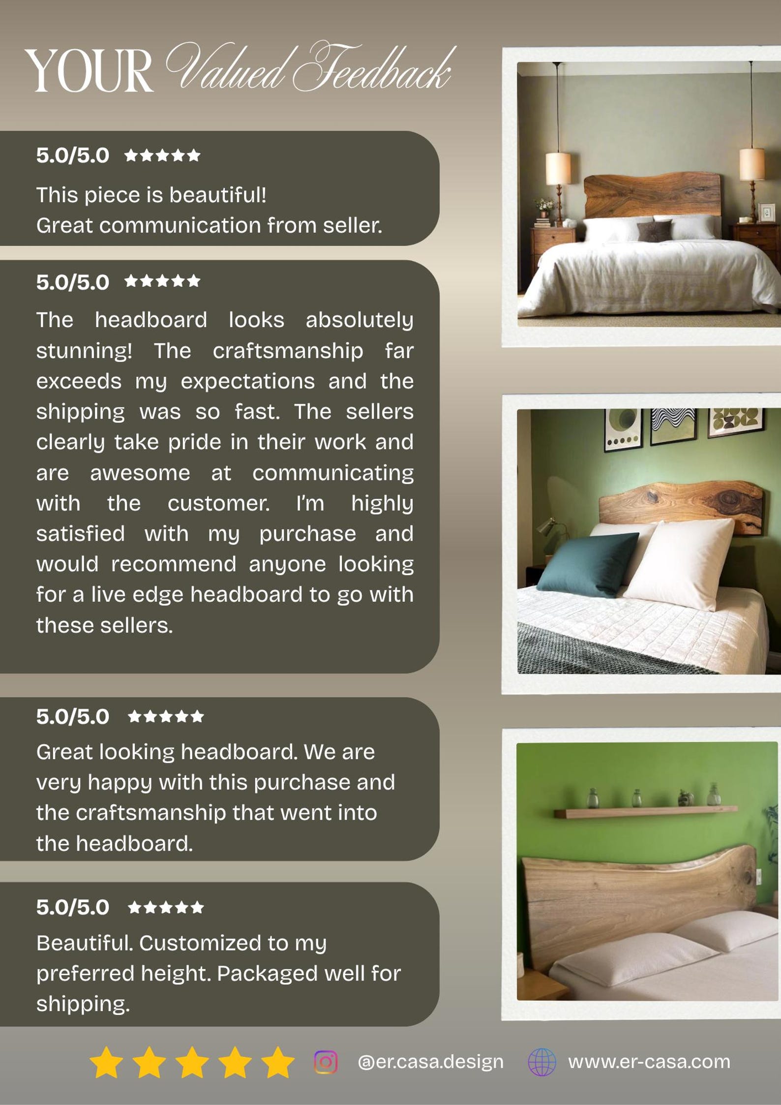 Live Edge Queen Headboard/ Wood Slab Bed Frame / Custom Wood Wall ...