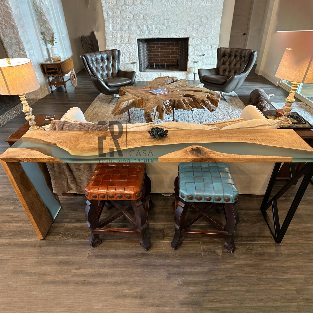 Waterfall Console Table / Wood and Epoxy River Table / Walnut Wood and ...