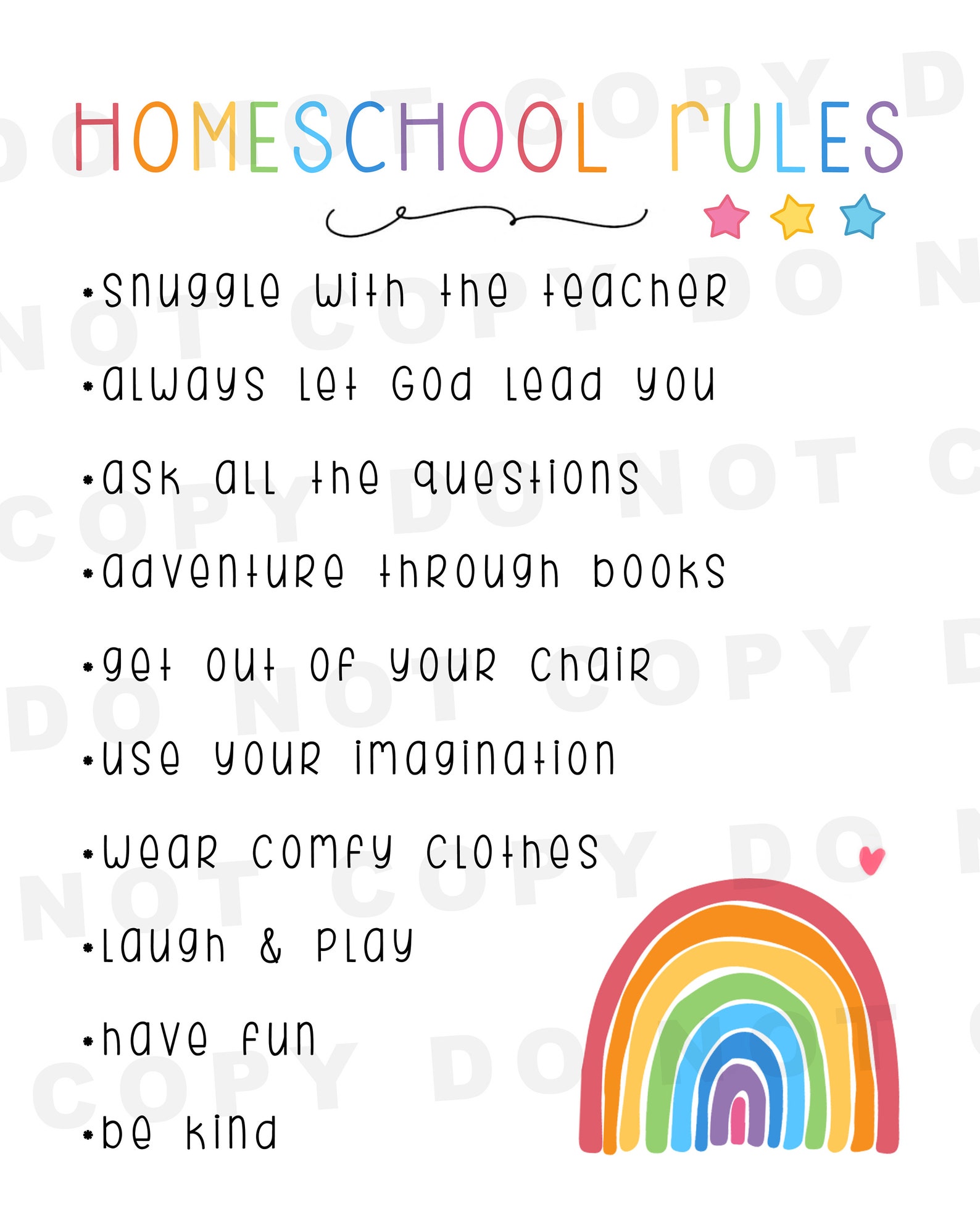 Homeschool Rules Digital Print 16x20 Homeschool Rules Decor