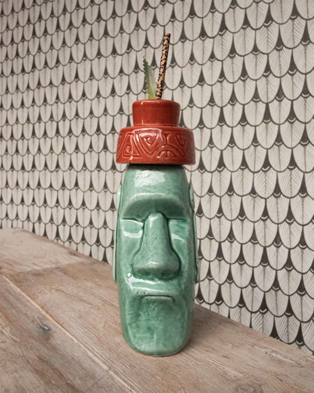 Moai Tiki Mug With Top Knot: Handcrafted Ceramic Cocktail Barware - Etsy