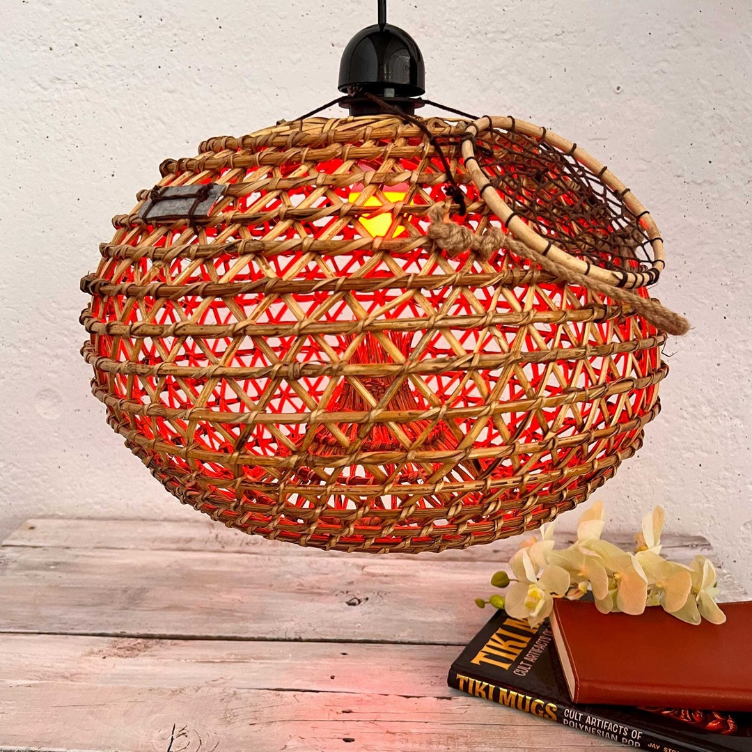 Rustic Fish Trap Pendant Light – Nautical Coastal Hanging Lamp ...