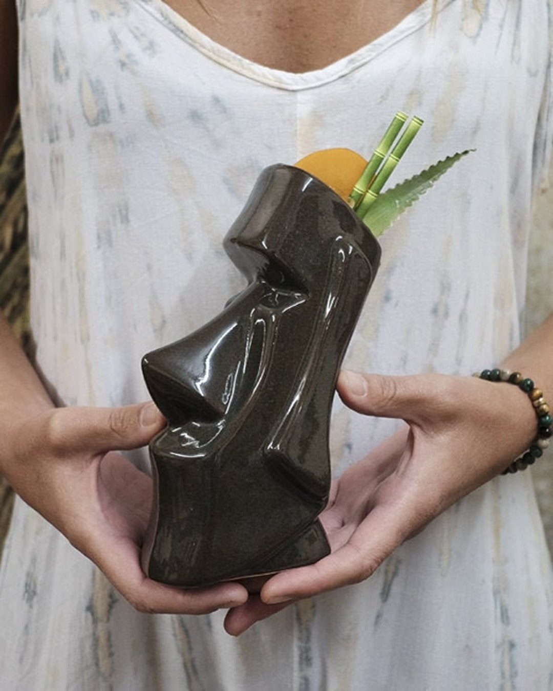 Handmade Moai Tiki Mug: Dark Grey Ceramic Cocktail Glass - Etsy