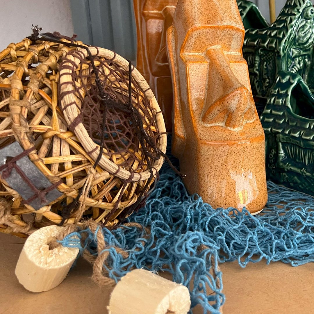 Mini Woven Tiki Fish Trap | Handwoven Rattan Decor for Home Tiki Bars ...