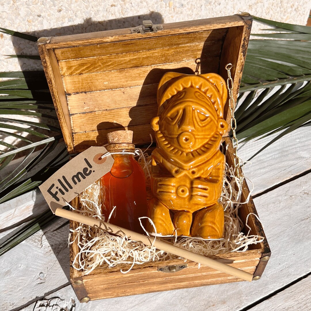 Handmade Ceramic Tiki Mug Gift Set: Honey Brown Polynesian Barware - Etsy