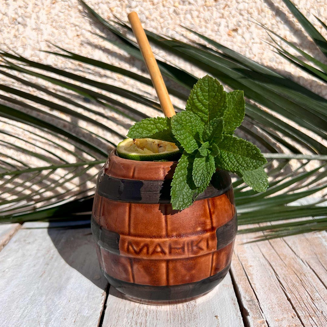 Mahiki Barrel Tiki Mug – Handmade Ceramic Tiki Bar Cocktail Mug ...