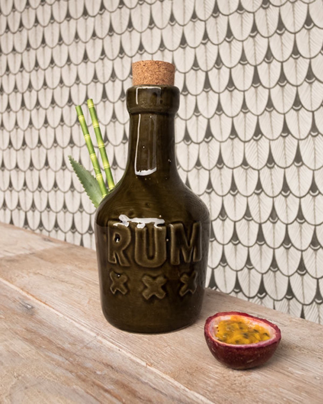 Green Rum Bottle Tiki Mug: Handmade Ceramic Polynesian Cocktail ...