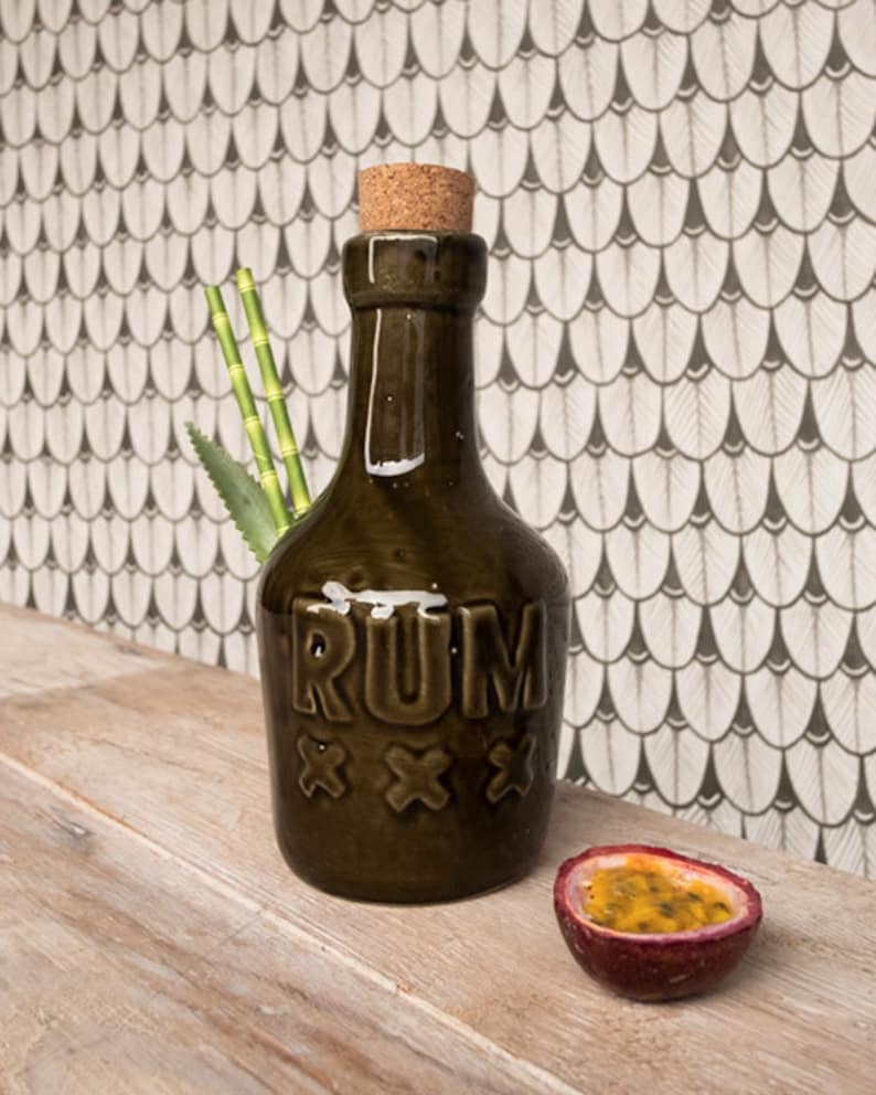 Green Rum Bottle Tiki Mug: Handmade Ceramic Polynesian Cocktail ...