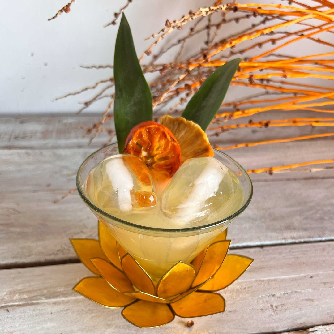 Lotus Flower Cocktail Glass - Yellow | Handblown Glassware, Tropical ...