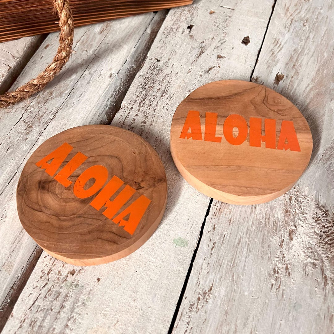 Aloha Wooden Coasters: Tropical Home Bar Set - Etsy