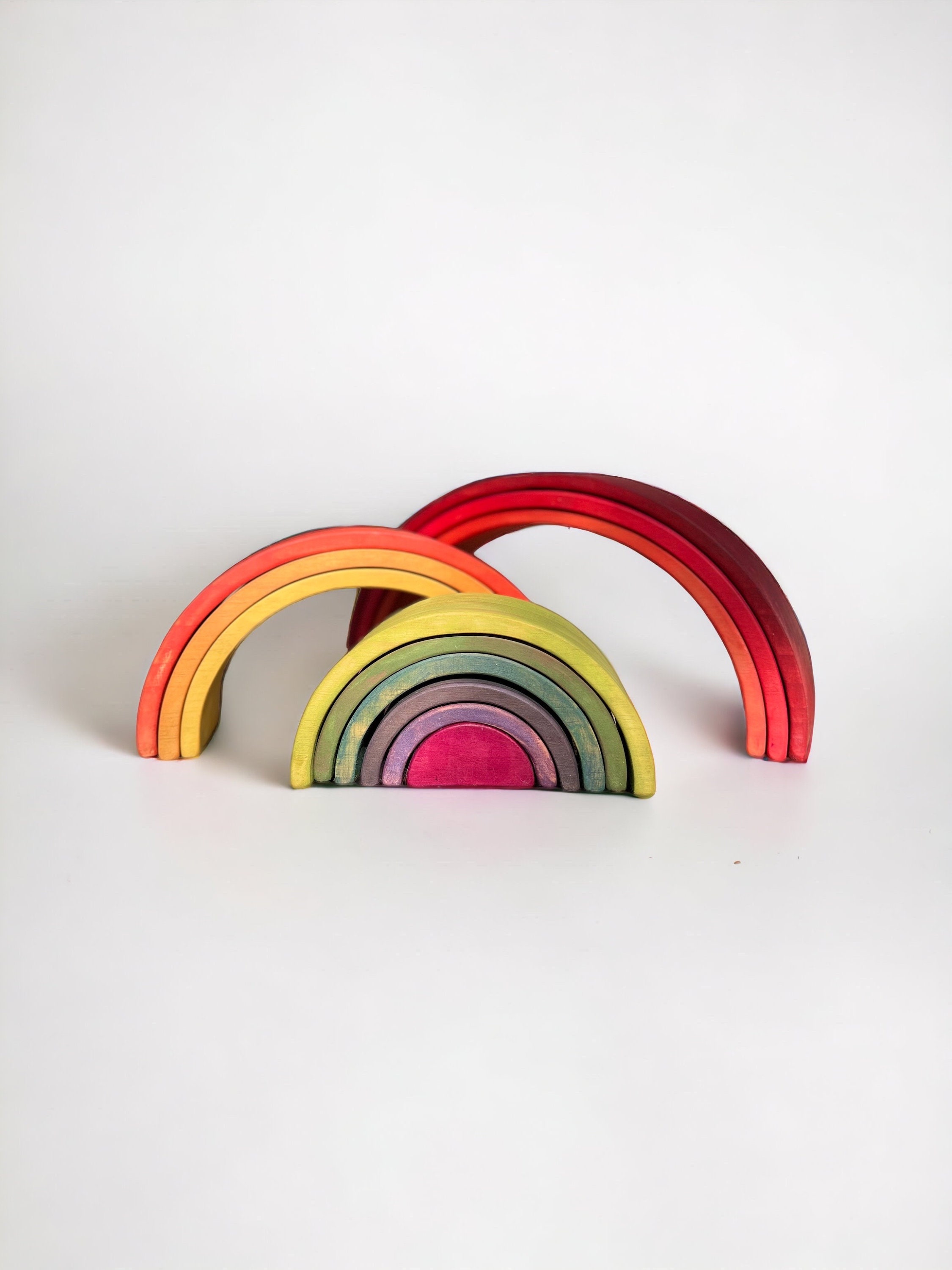 Wooden Rainbow Stacker, Grimm's Rainbow, Large 12 Piece, Montessori ...