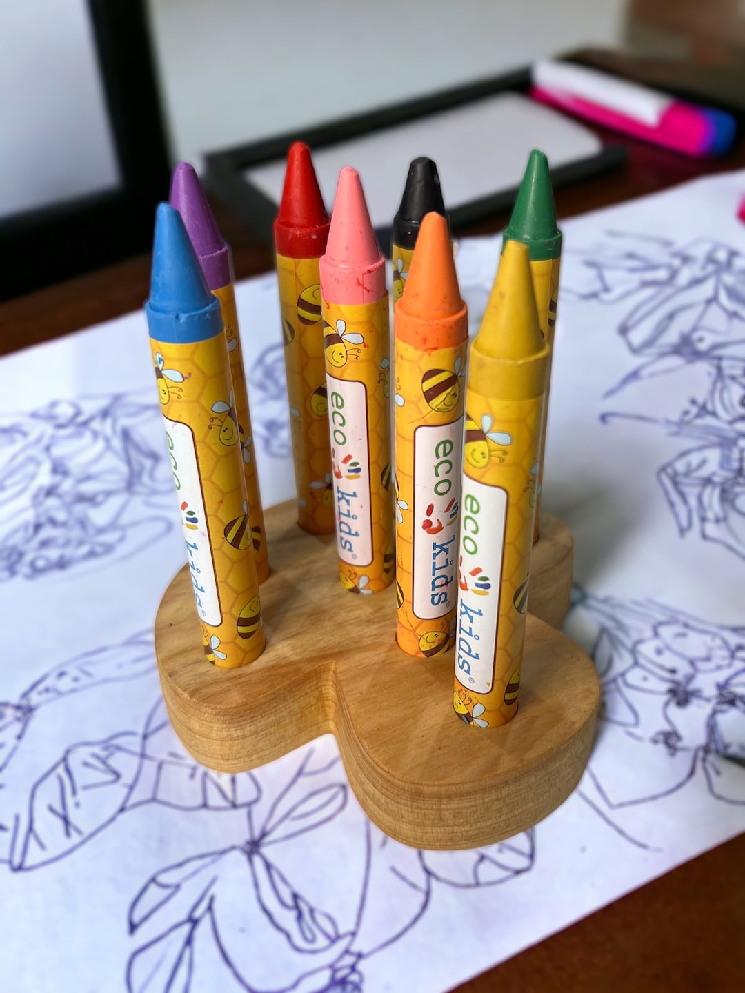 Crayon Organizer, Wooden Mushroom, Sorting Toy, Color Storing Game ...