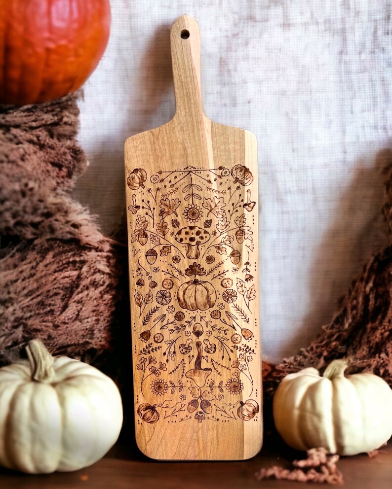 Charcuterie Board, Maple Chopping Block, Autumn Decoration, Wood Burned ...