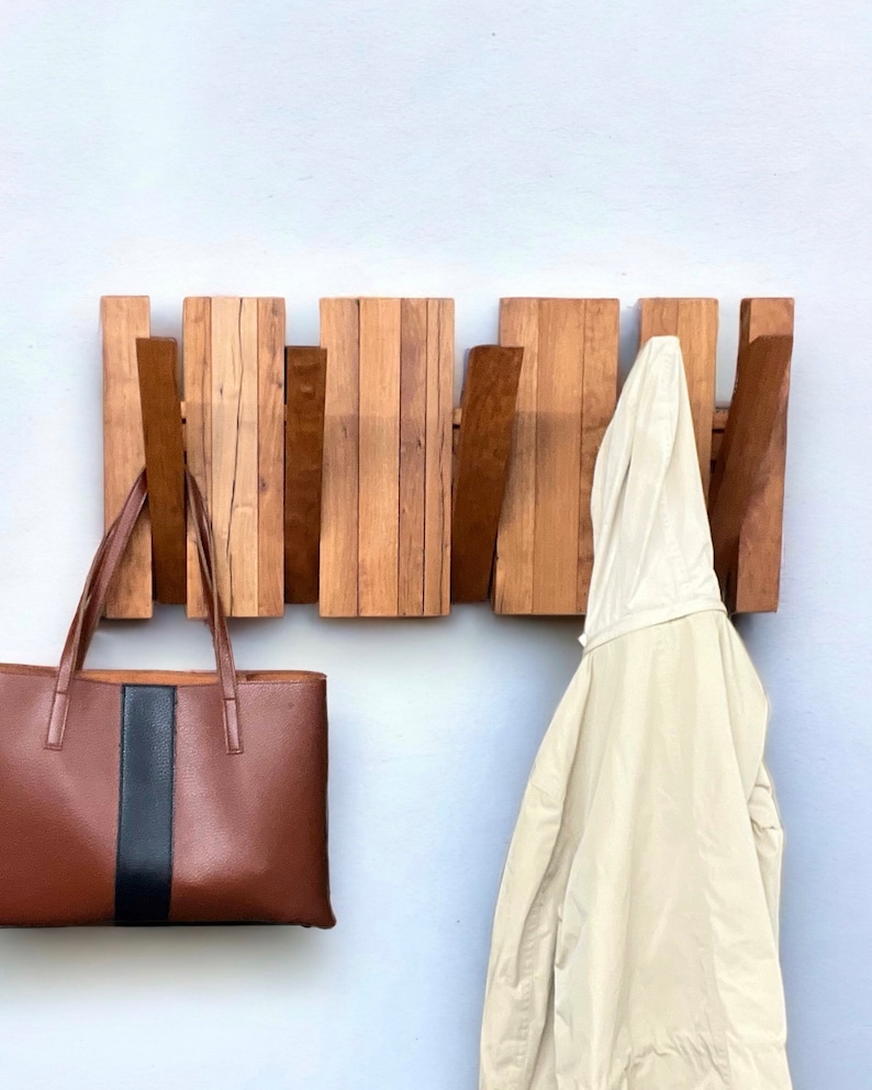 Hidden Coat Rack Picket Rail Hook Wood Art Hanger Cherry - Etsy