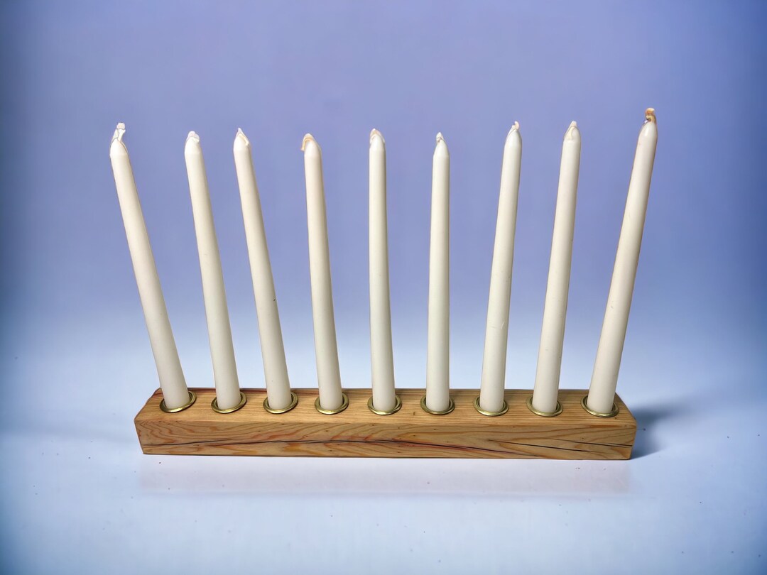 Modern Menorah, Handmade, Cypress, Reclaimed Wood, Wooden Pillar Candle ...