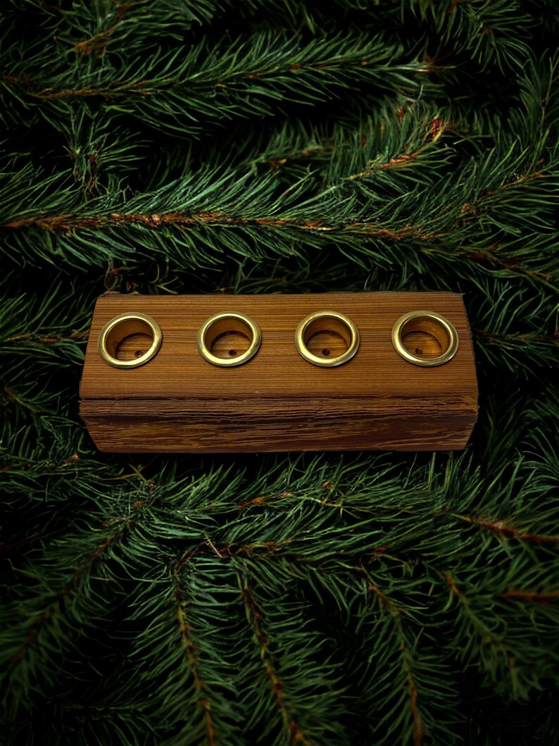Live Edge Wood, Taper Candle Holder With Brass Inserts, Advent Wreath ...