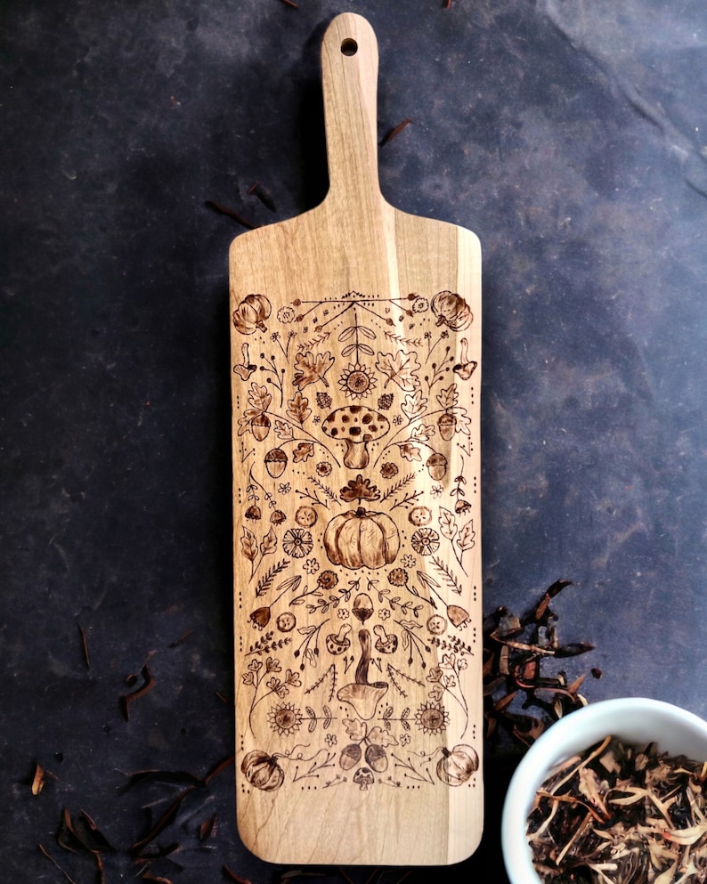 Charcuterie Board, Maple Chopping Block, Autumn Decoration, Wood Burned ...