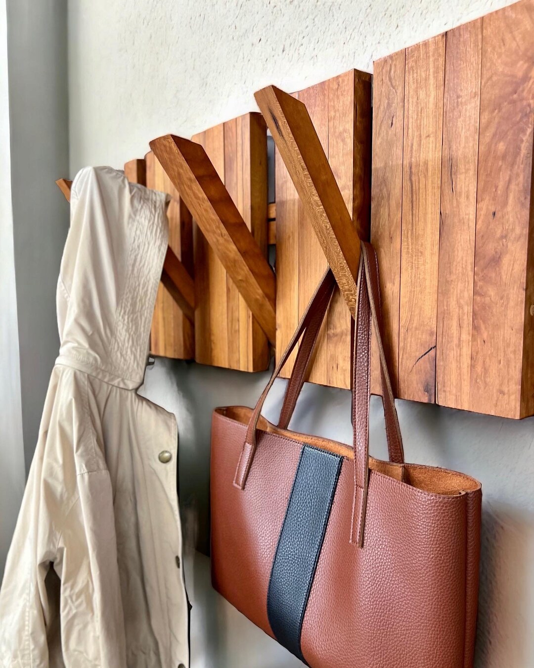 Hidden Coat Rack Picket Rail Hook Wood Art Hanger Cherry - Etsy