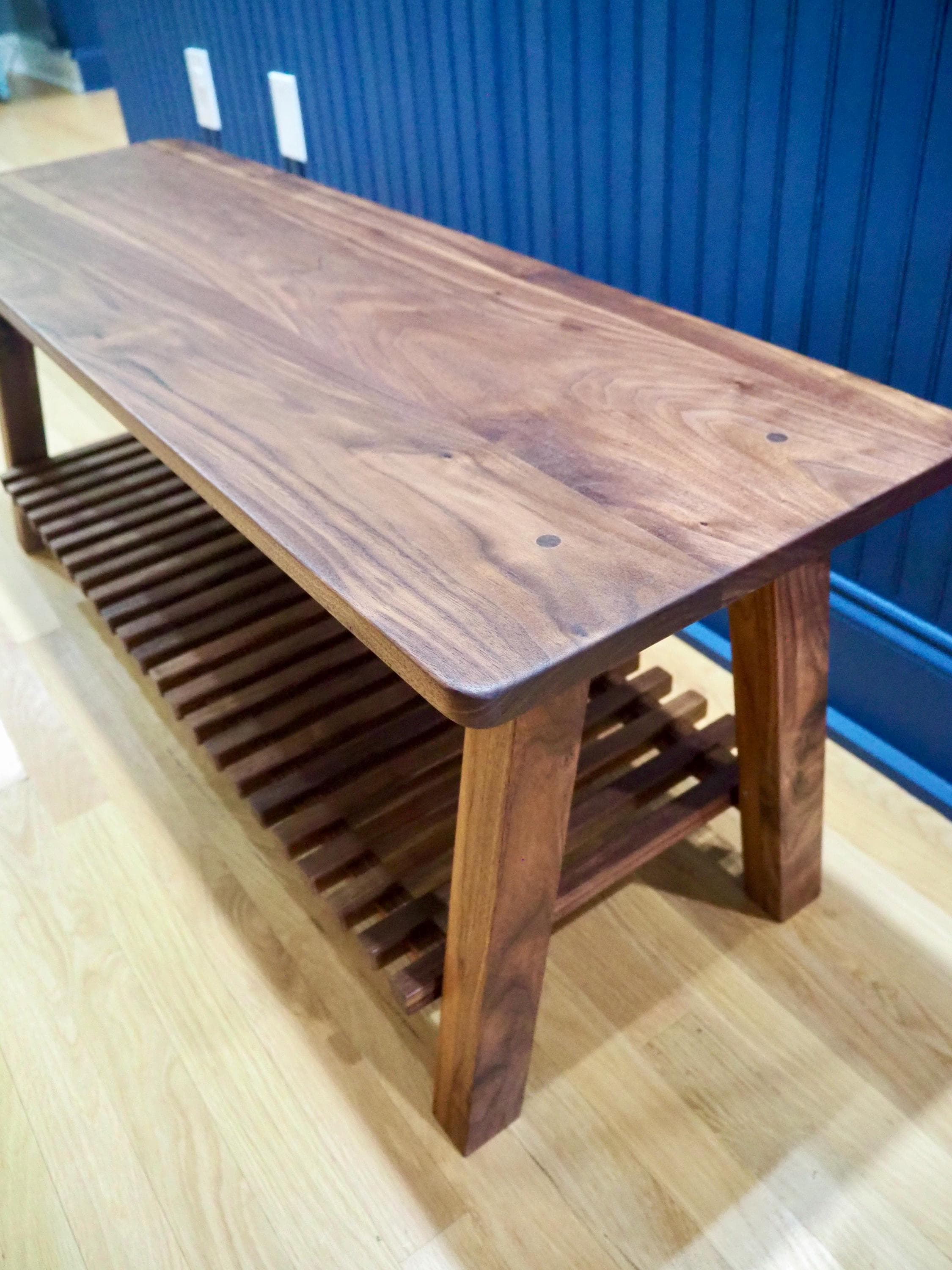 Large Walnut Shoe Rack, Entryway Bench, Apartment Furniture, Midcentury ...