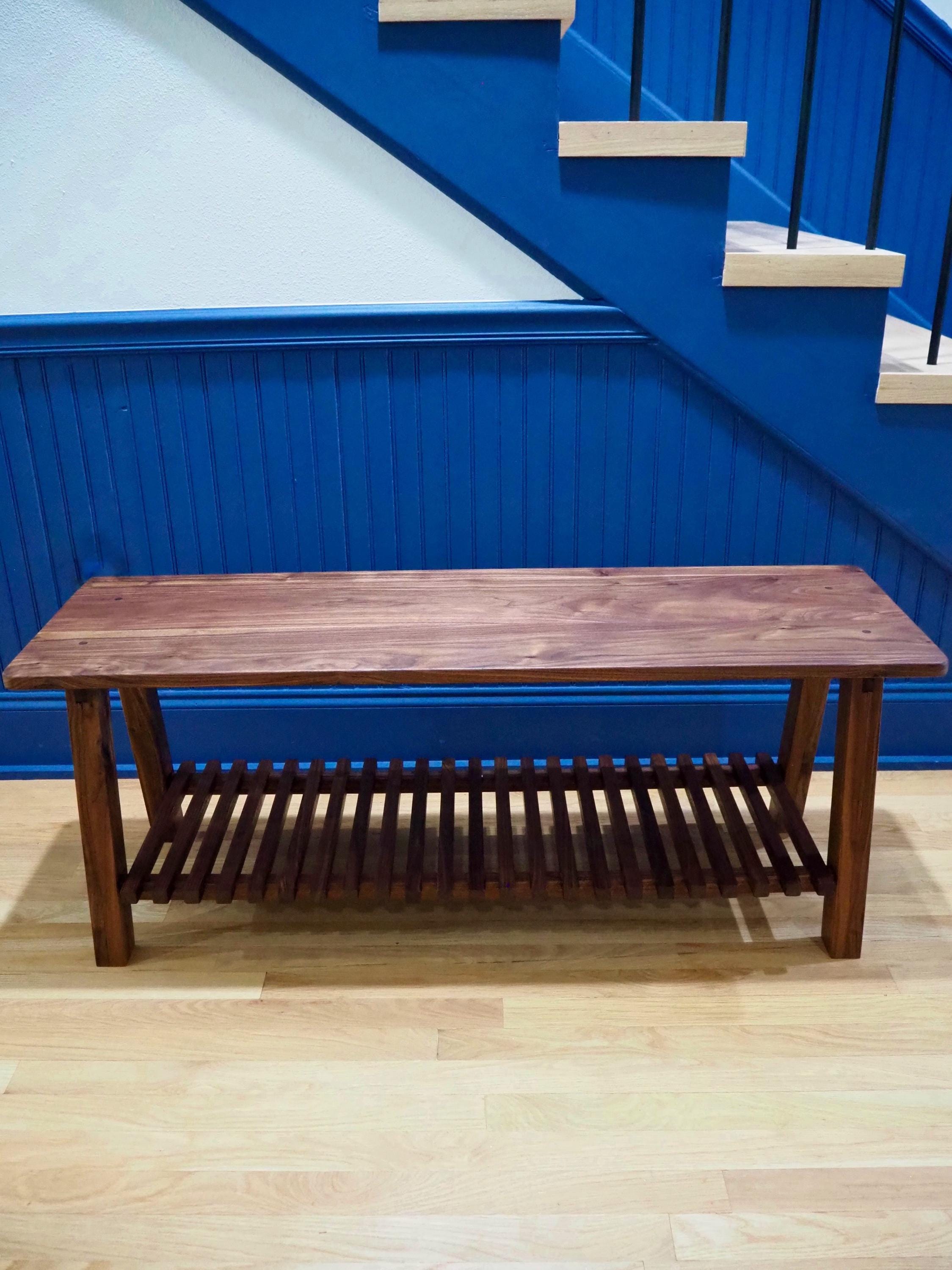 Large Walnut Shoe Rack, Entryway Bench, Apartment Furniture, Midcentury ...