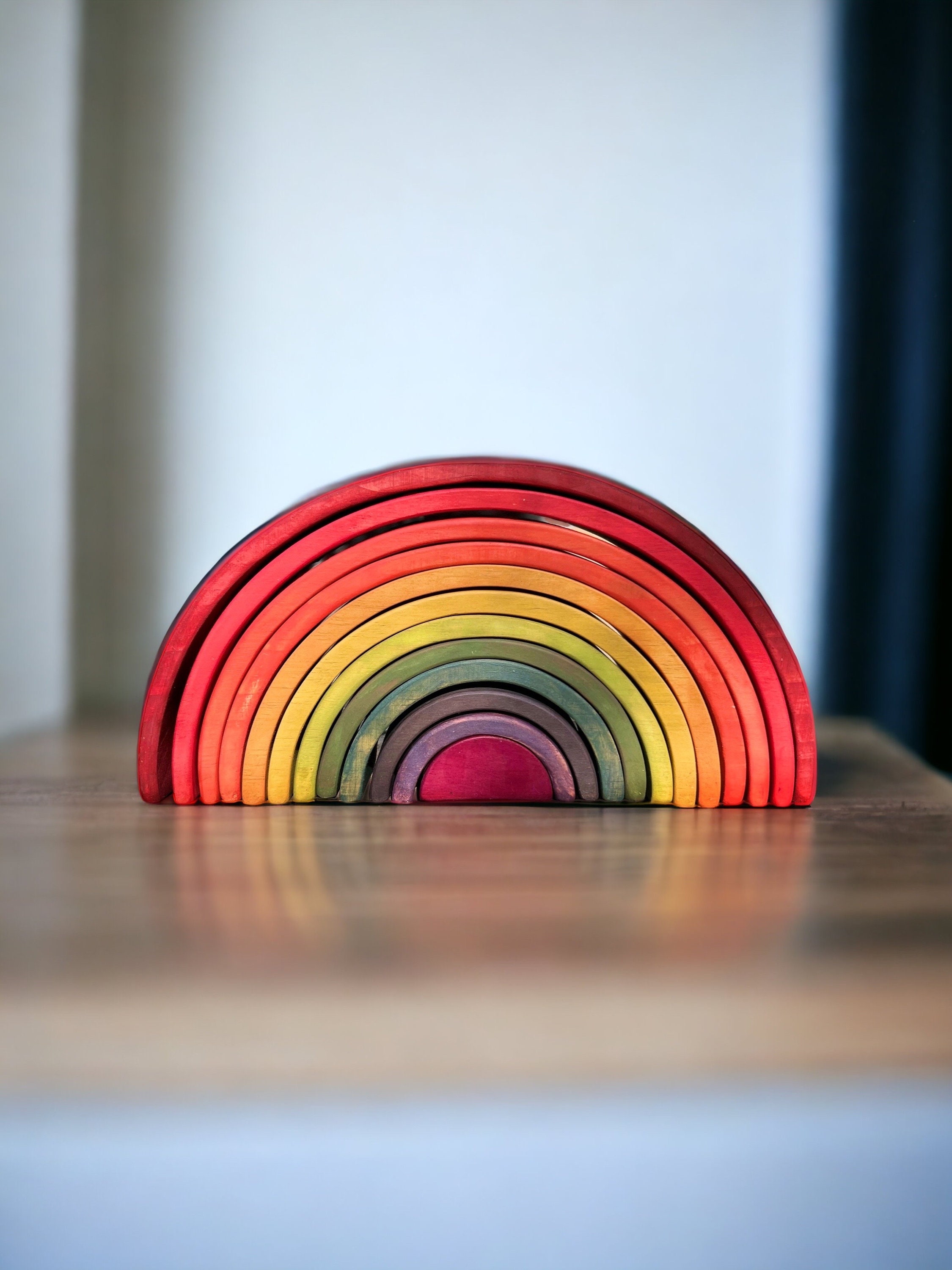 Wooden Rainbow Stacker, Grimm's Rainbow, Large 12 Piece, Montessori ...