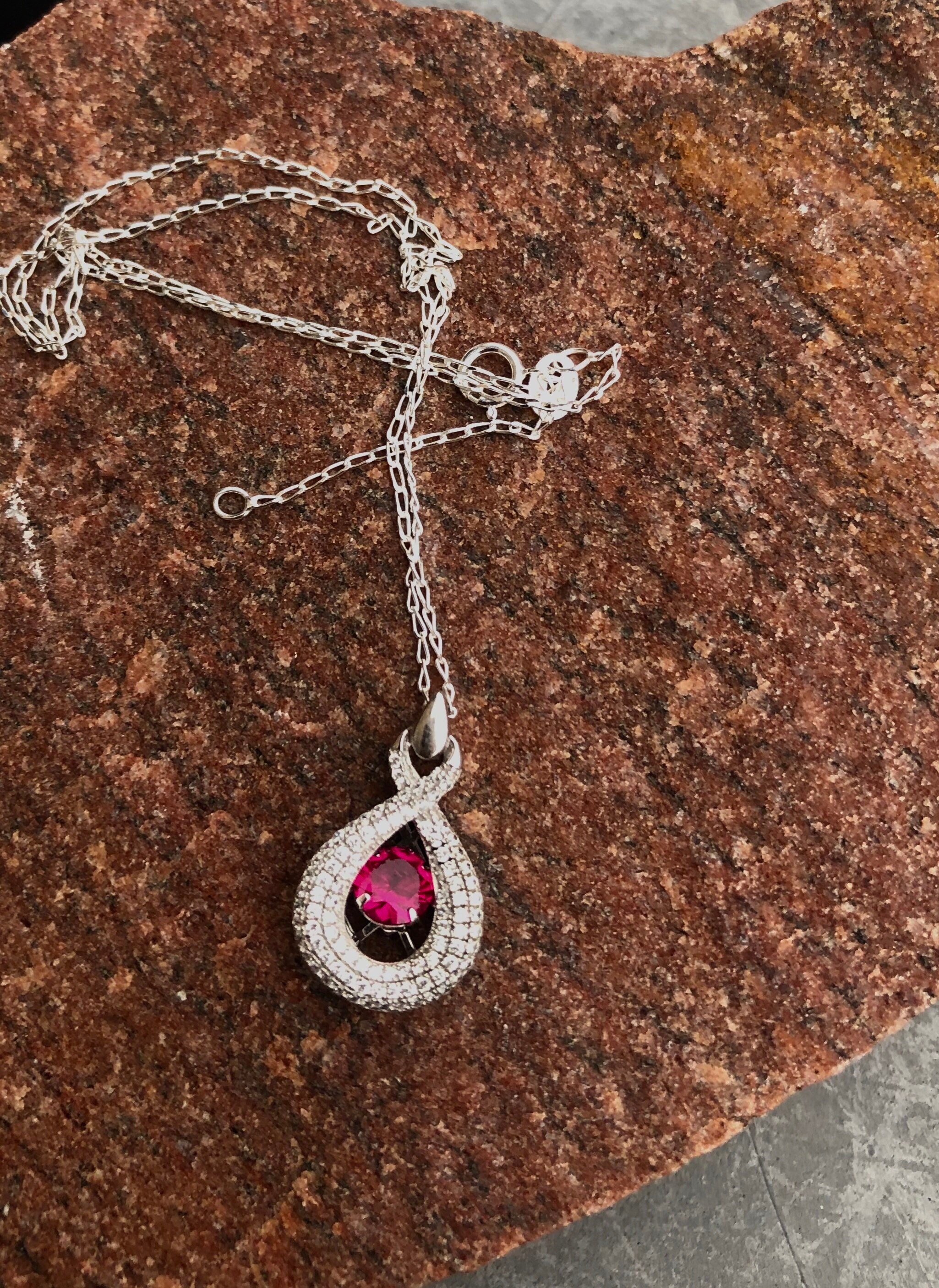 Elegant Pendant With Dancing Ruby Crystal and CZ Sterling - Etsy UK