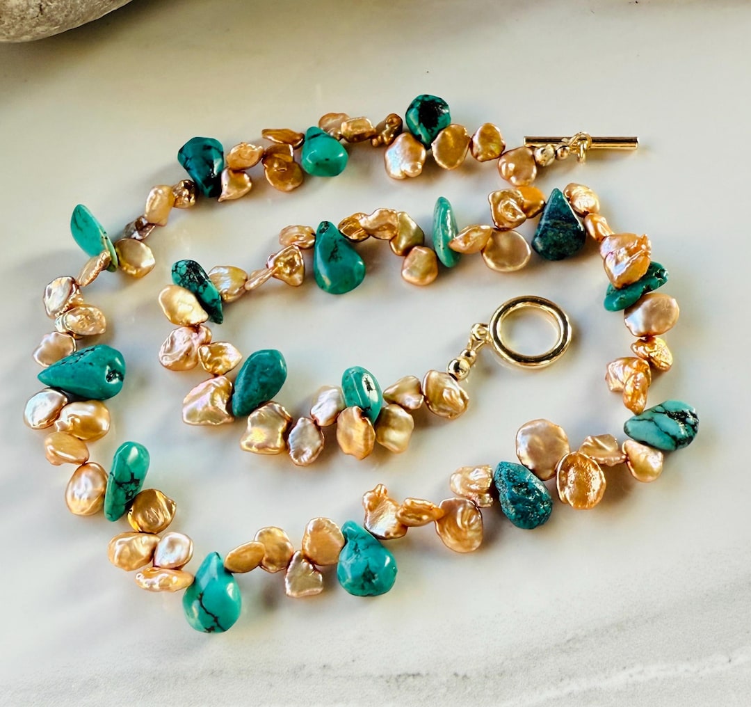 Genuine Turquoise and Cornflake Gold Keisha Pearls Statement Necklace ...