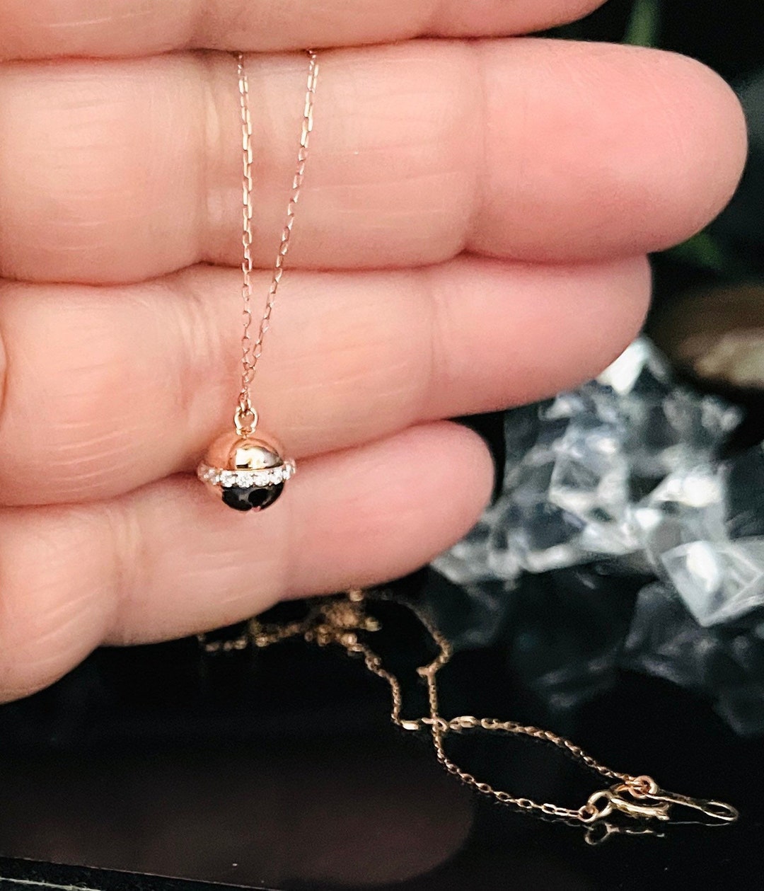 Genuine Diamond Ornament Bell in Solid 18k Rose Gold / Gifts for Her ...