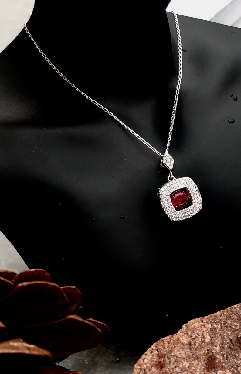 Elegant Pendant With Dancing Ruby Crystal and CZ Sterling - Etsy UK