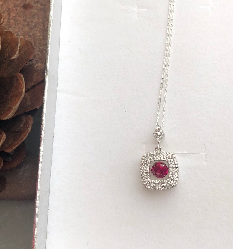 Elegant Pendant With Dancing Ruby Crystal and CZ Sterling - Etsy UK