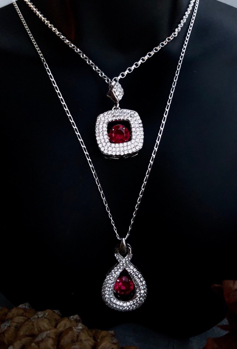 Elegant Pendant With Dancing Ruby Crystal and CZ Sterling - Etsy UK