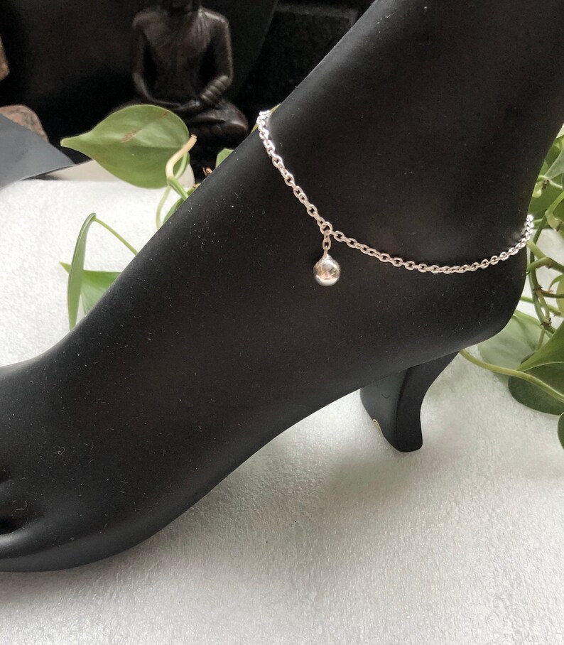 Beautiful Anklet With a Ball Dangle in Rhodium Polished Sterling Silver ...