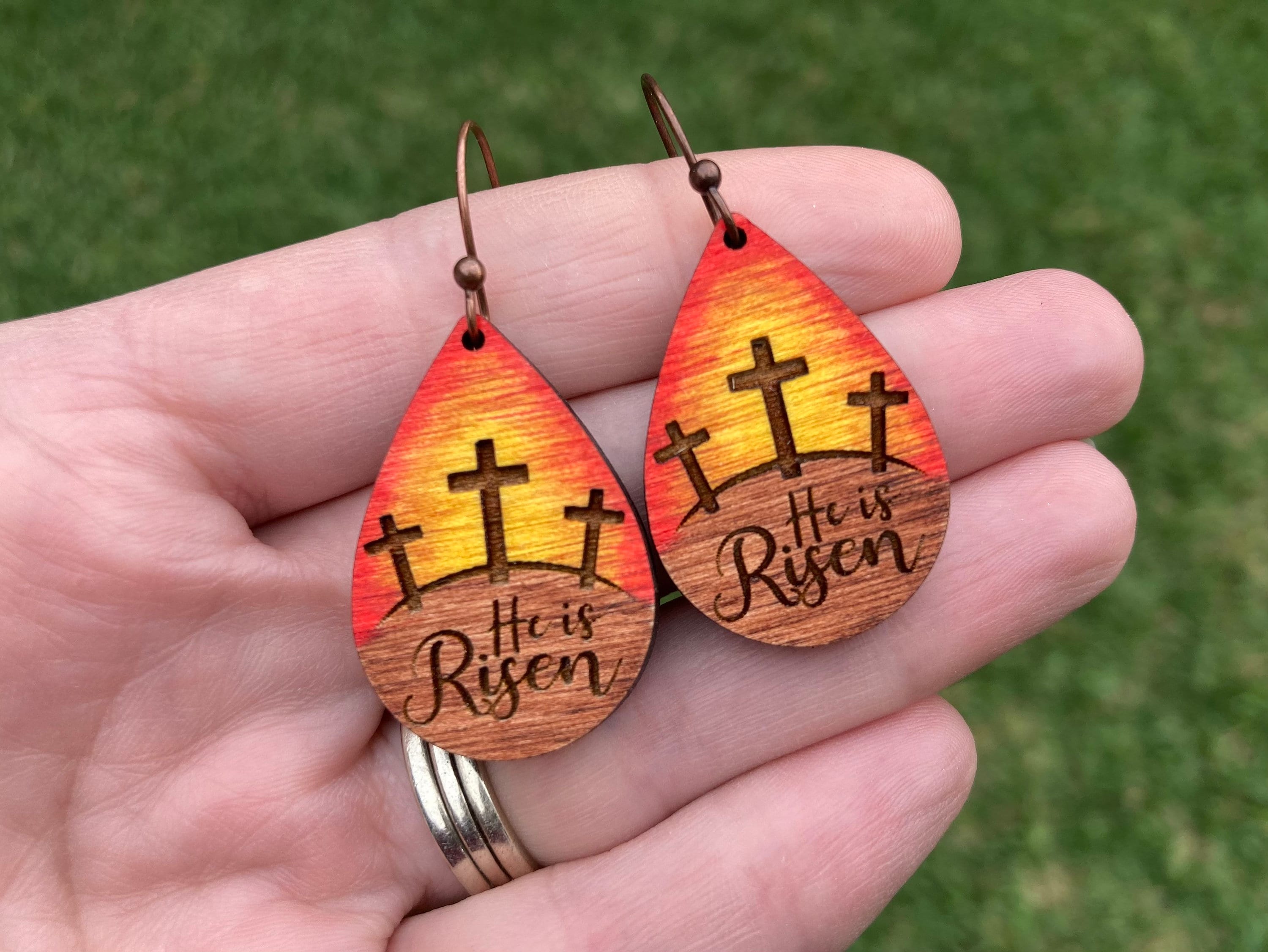 Easter Earrings, He is Risen Earrings, Cross Earring, Wood Easter ...